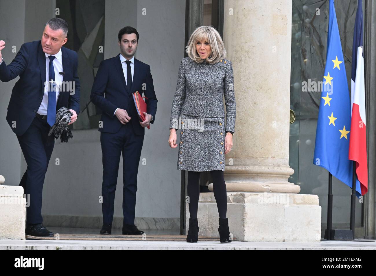 Mrs. Brigitte Macron in the main courtyard of the Elysee Palace in ...