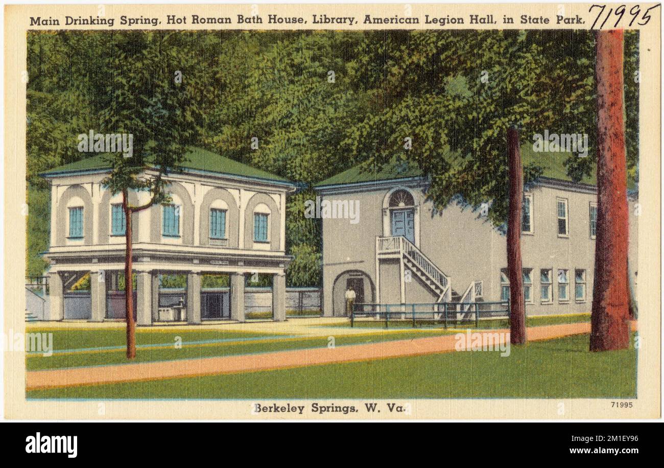 Main drinking springs, Hot Roman Bath House, library, American Legion ...