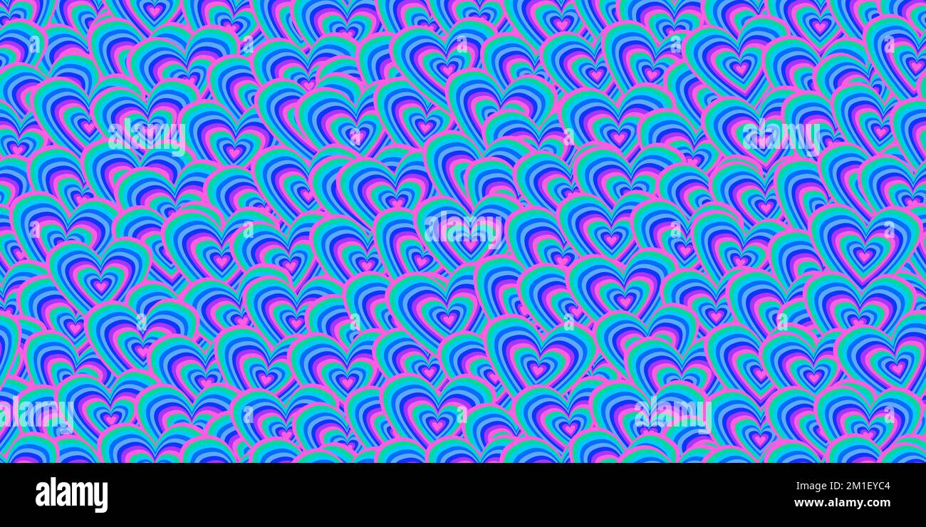 Abstract blue trippy psychedelic seamless pattern in 70s hippie style ...