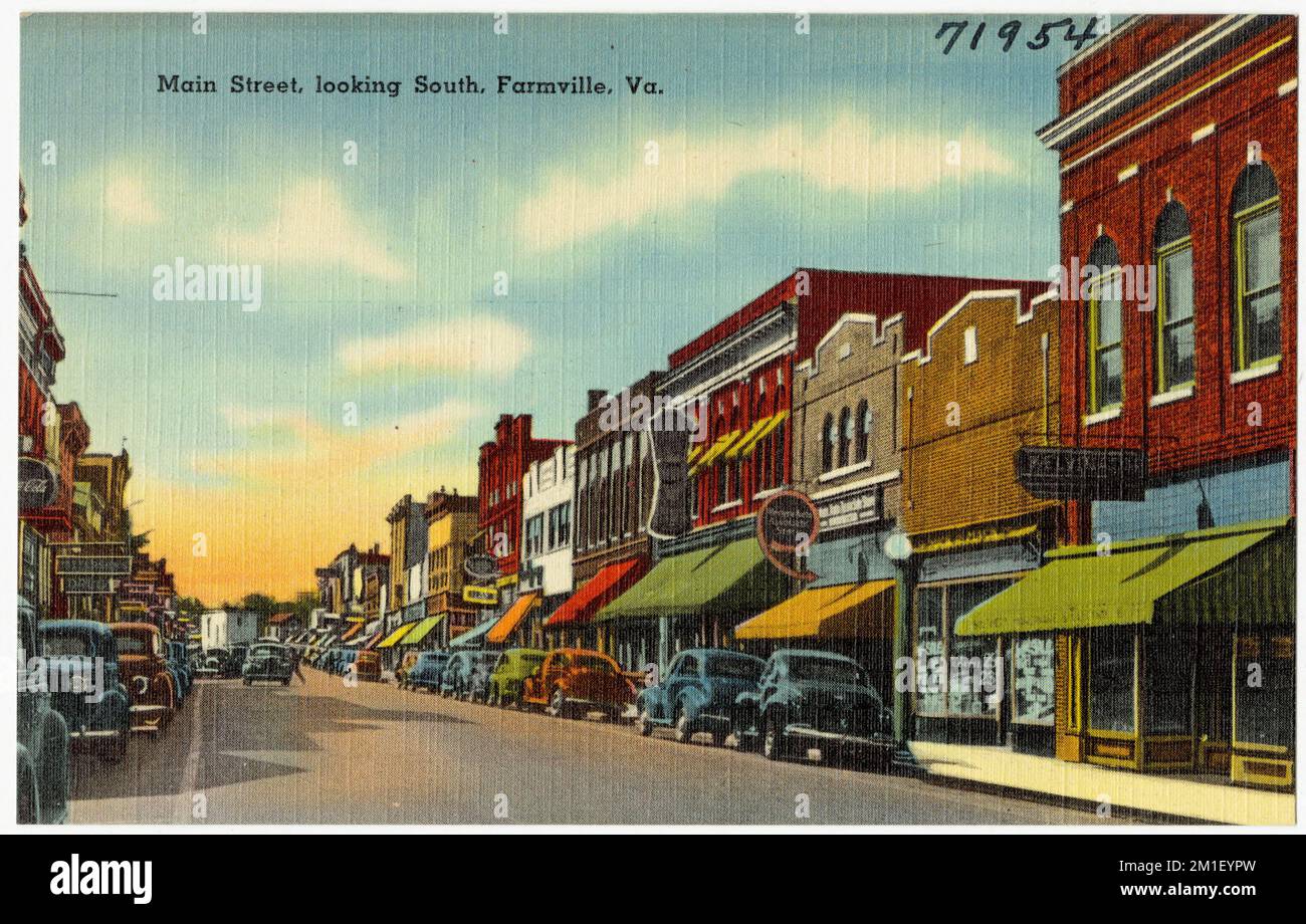 Main Street, looking south, Farmville, Va. , Cities & towns, Tichnor ...