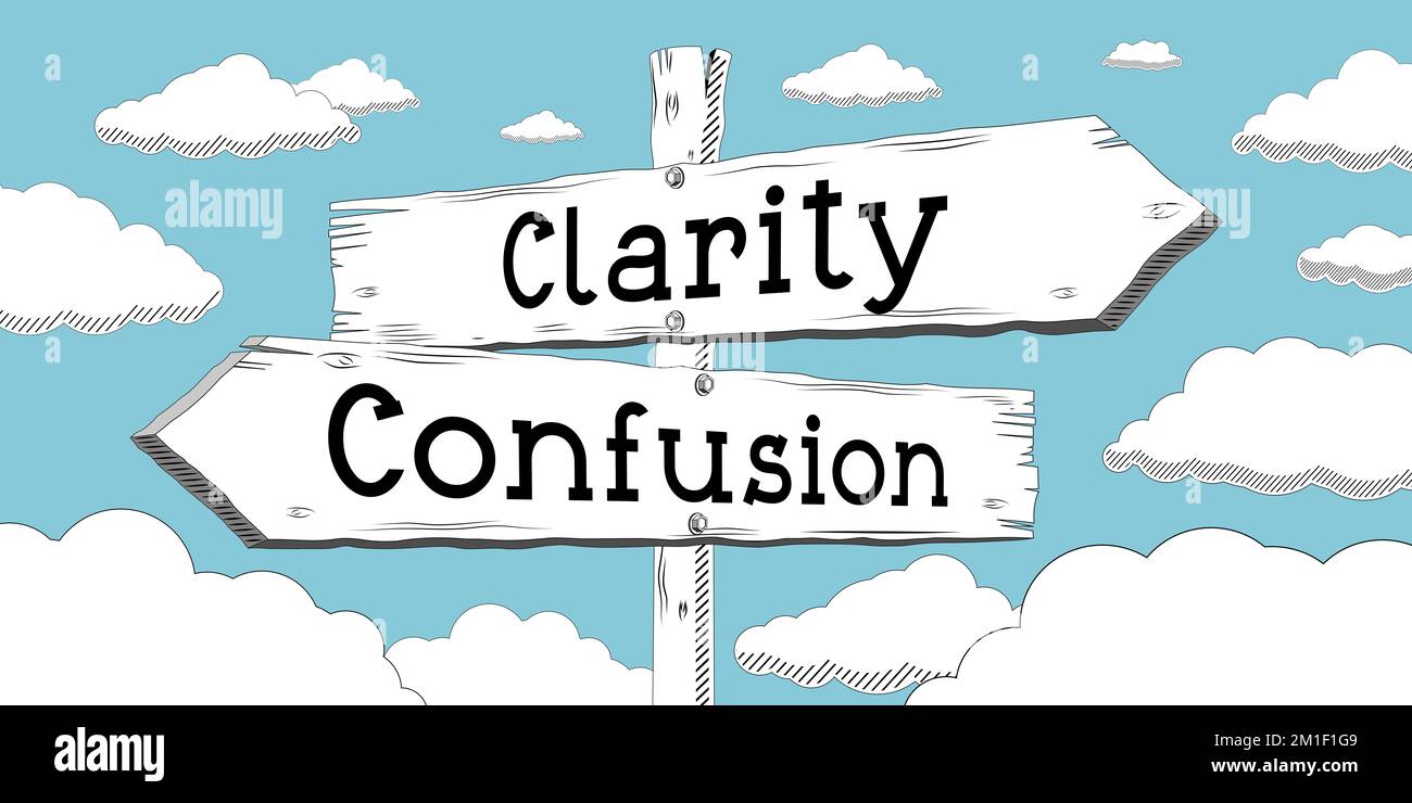 Clarity, confusion - outline signpost with two arrows Stock Photo - Alamy