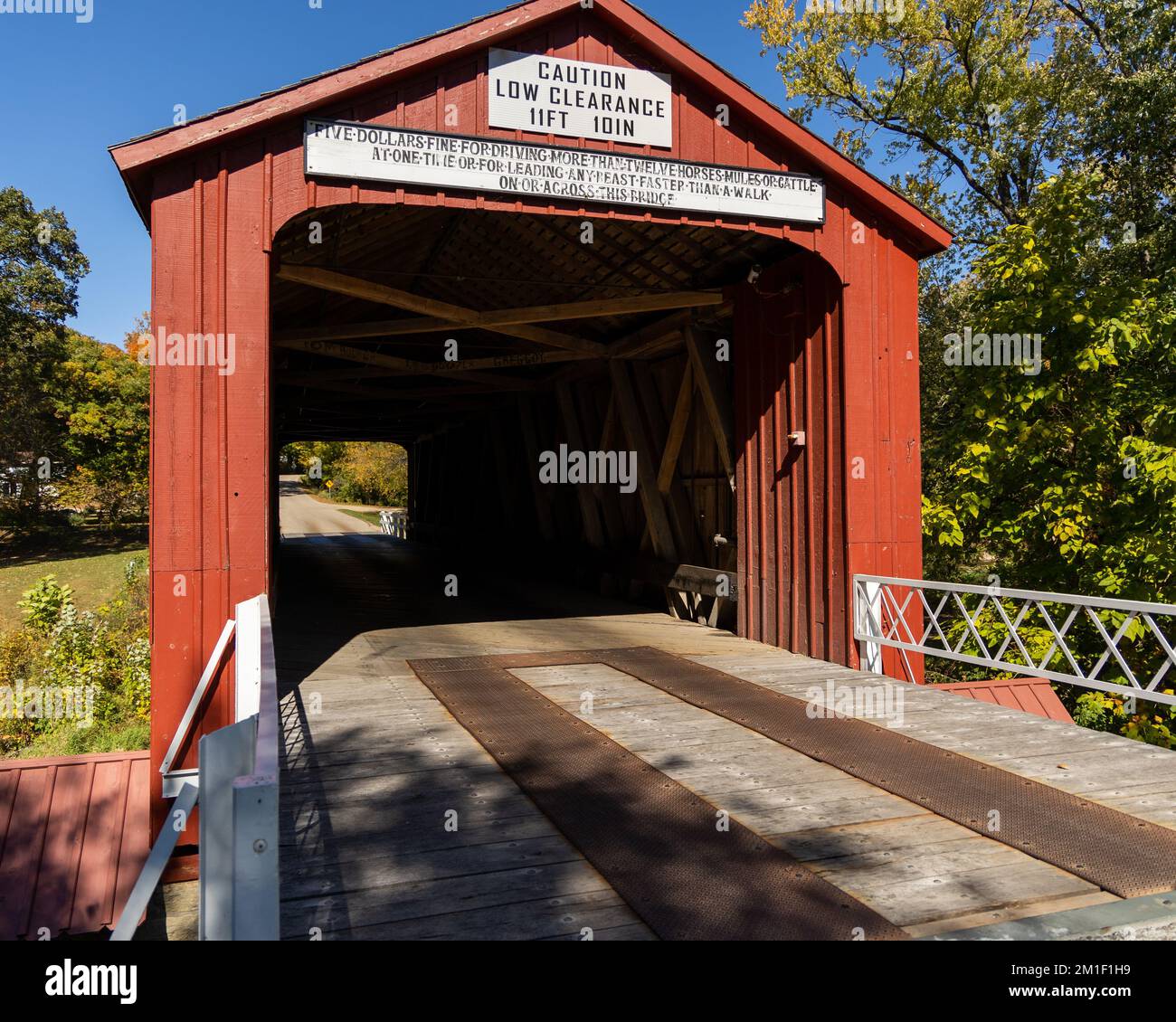 Old red covered bridge in Princeton, IL Stock Photo - Alamy