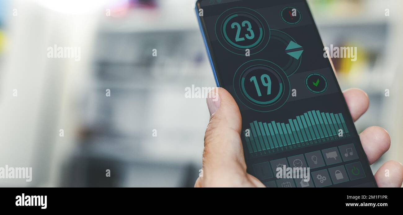 Smart home application on smartphone. Domotic, technology automation ...