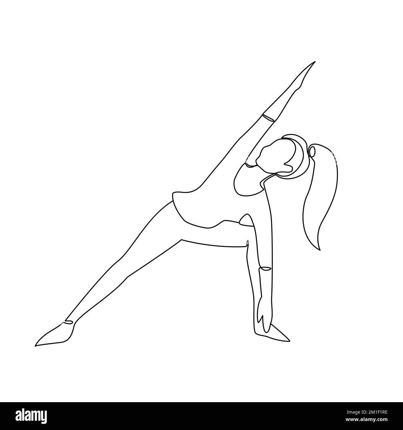 Single line drawing of a girl standing in a yoga pose Stock Vector ...