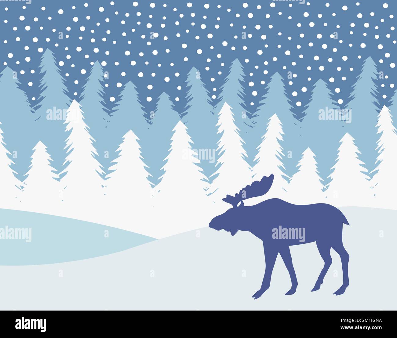 Vector flat moose silhouette isolated on winter landscape Stock Vector ...