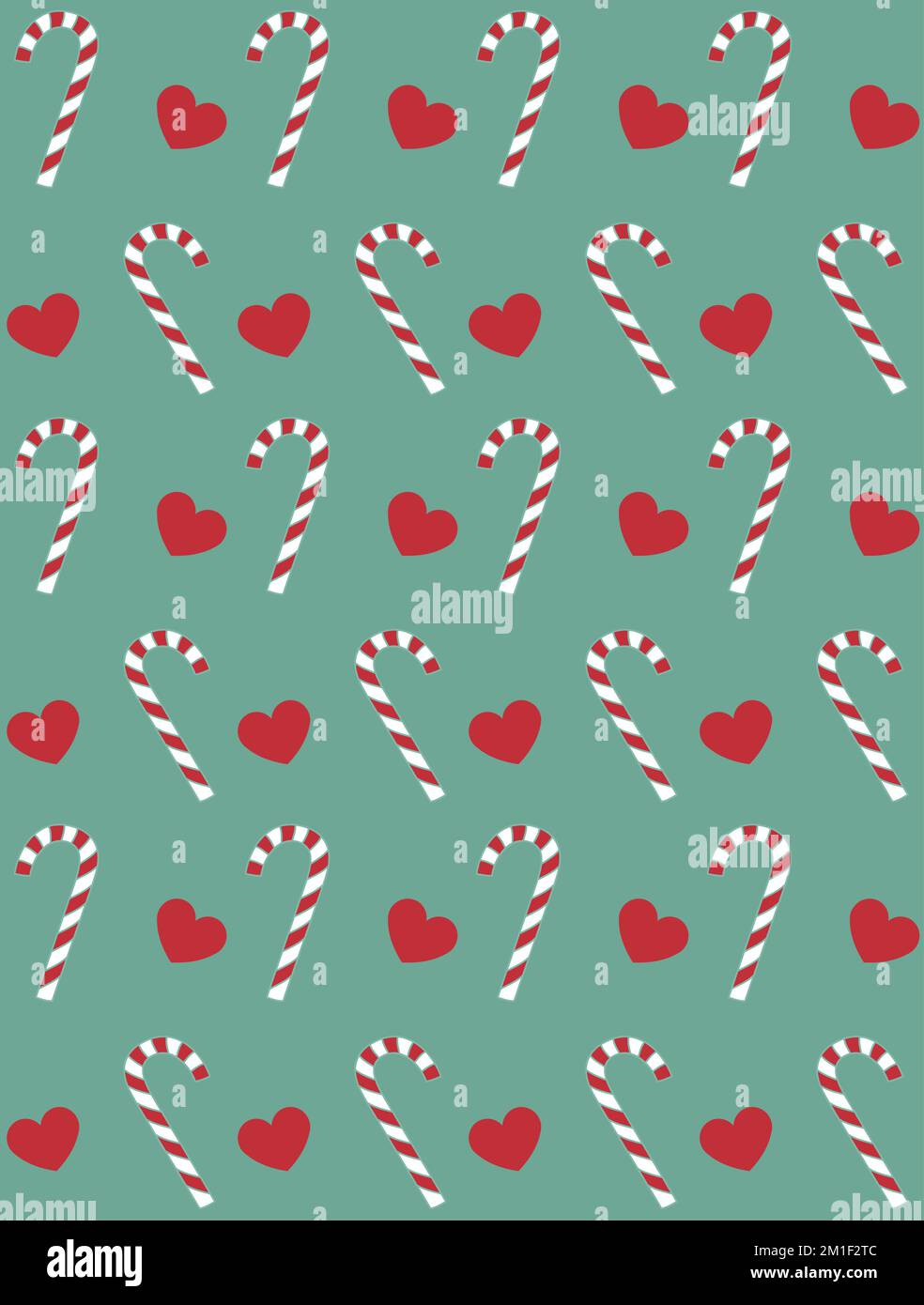 Vector seamless pattern of flat outline christmas mint candy and hearts ...