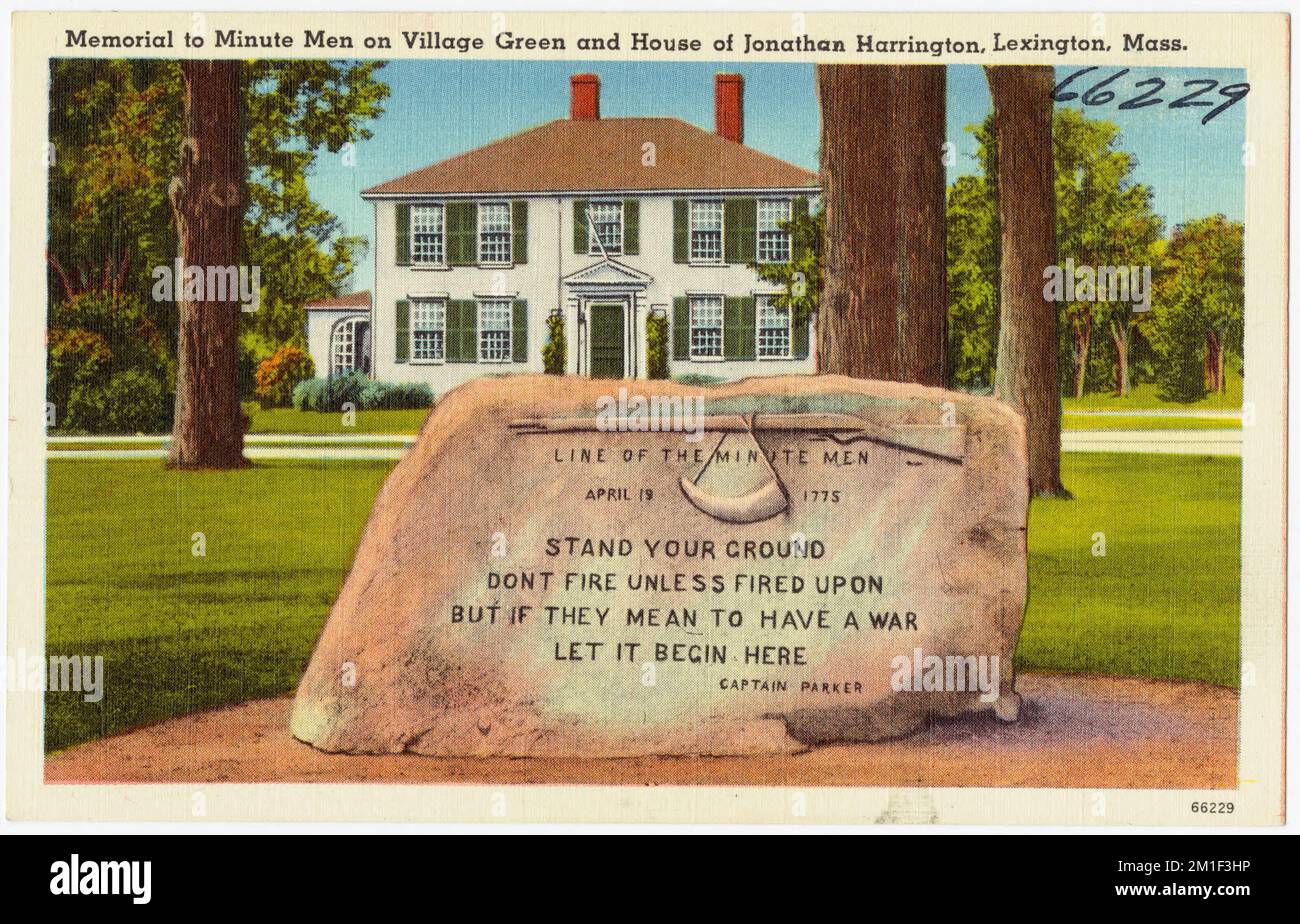 Memorial to Minute Men on Village Green and House of Jonathan ...