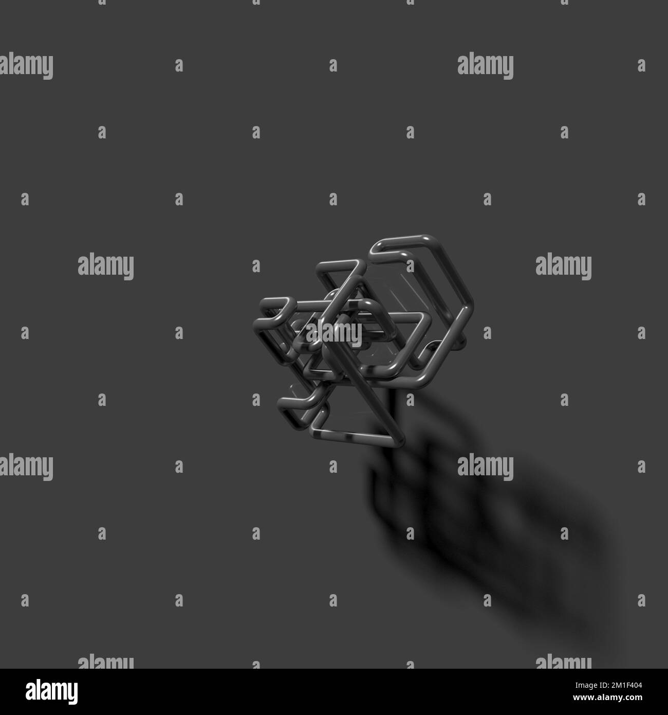 An illustration of a 3d black abstract object and its shadow on a black ...