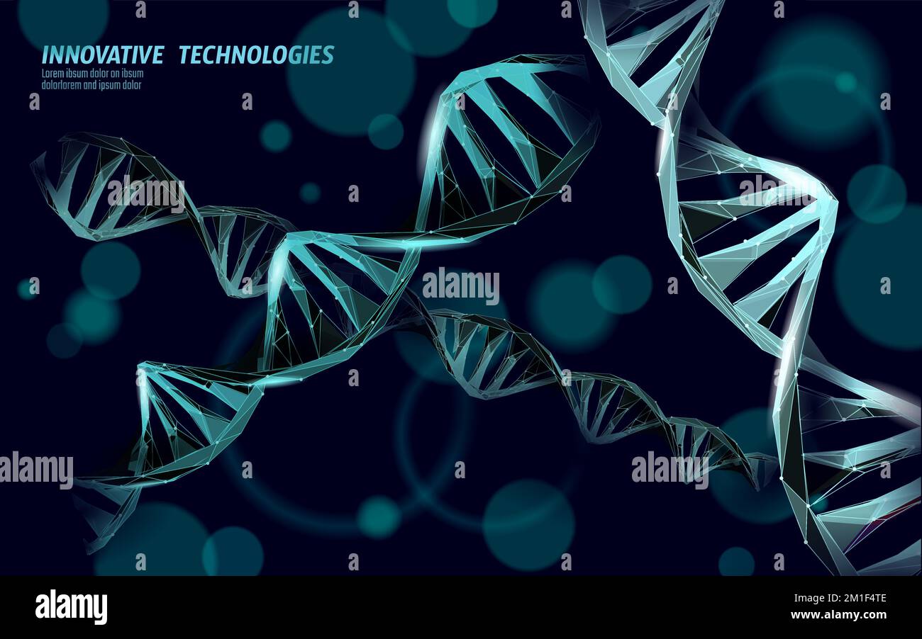 DNA 3D chemical molecule structure low poly. Polygonal triangle point ...