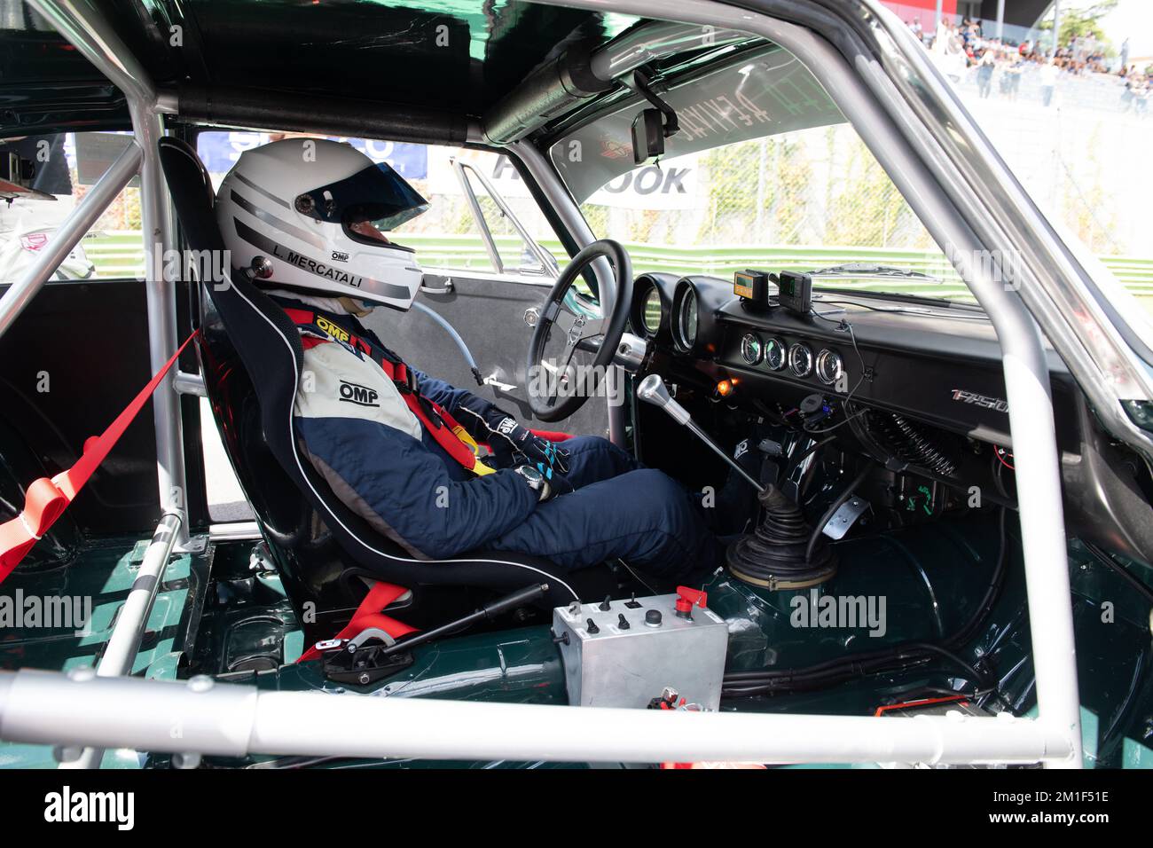 Vintage race car cockpit and dashboard, old Alfa Romeo with driver in ...