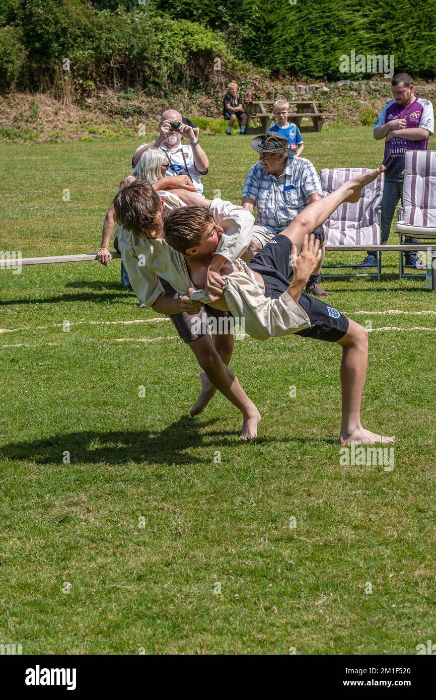 Two young teenagers brothers competing in the Grand Cornish Wrestling ...
