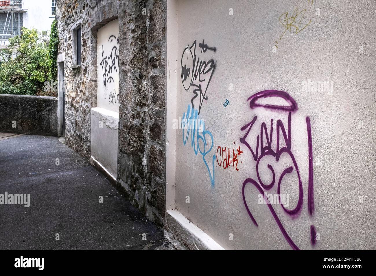 Ugly graffiti scrawled over walls in Roberts Ope an old alleyway in ...