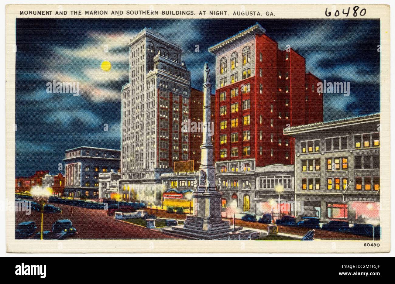 Monument and the Marion and Southern buildings at night, Augusta, Ga ...