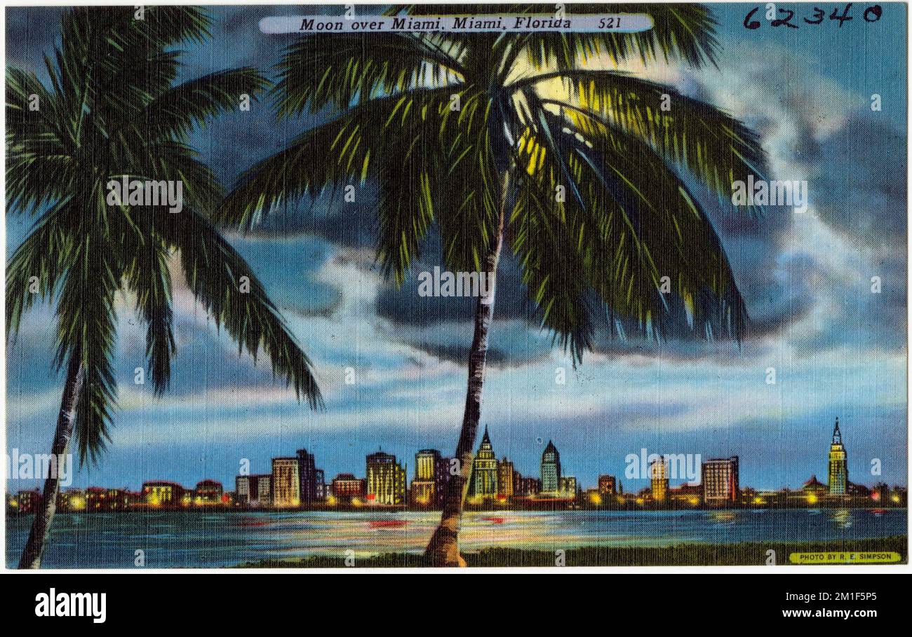 Moon over Miami, Miami, Florida , Cities & towns, Tichnor Brothers ...