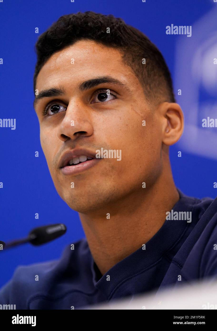 France's Raphael Varane during a press conference at the Al Sadd SC ...