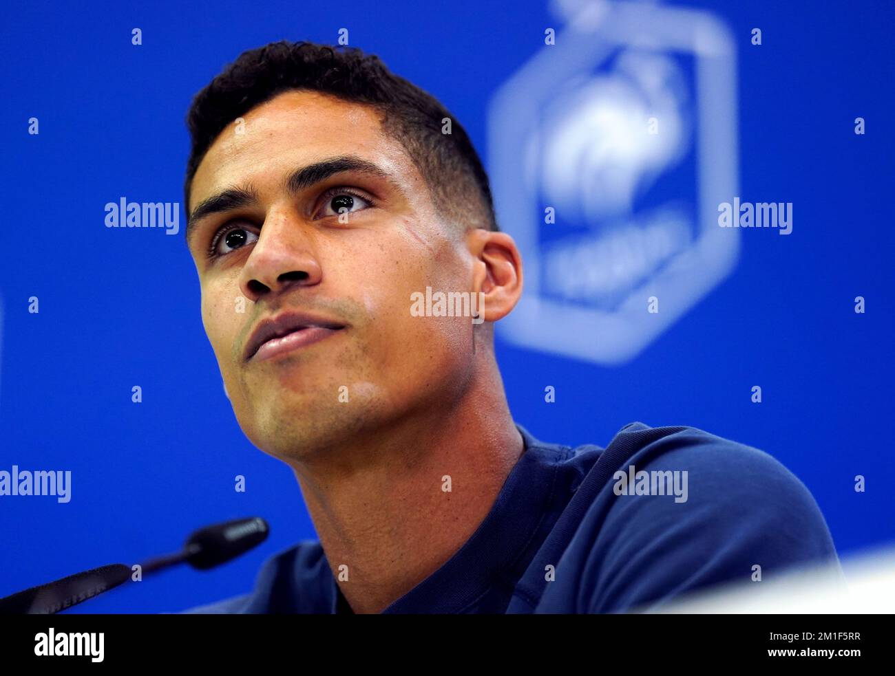 France's Raphael Varane during a press conference at the Al Sadd SC ...