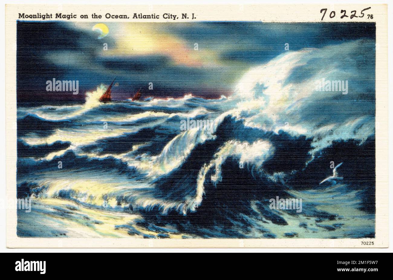 Moonlight magic on the ocean, Atlantic City, N. J. , Beaches, Boats ...