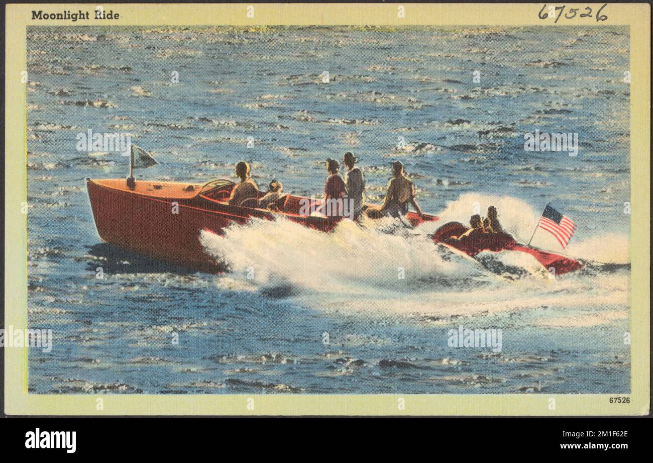 Moonlight ride , Motorboats, Seas, Moonlight, Tichnor Brothers ...