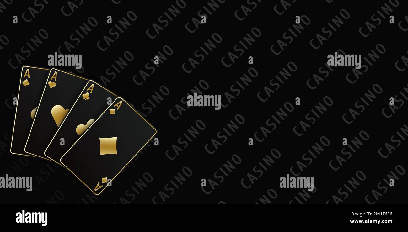 A fan of playing cards consisting of four black and golden Ace of ...