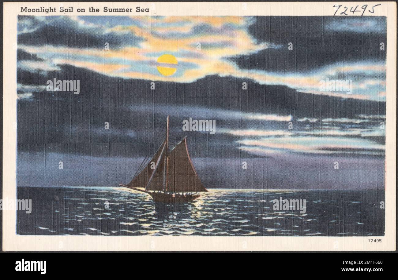 Moonlight sail on the summer sea , Sailboats, Seas, Moonlight, Tichnor ...
