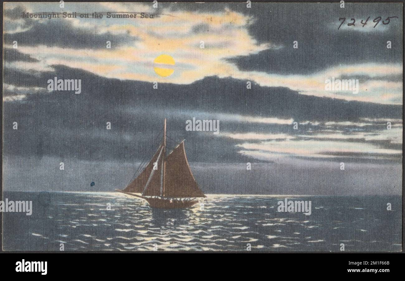 Moonlight sail on the summer sea , Sailboats, Seas, Moonlight, Tichnor ...