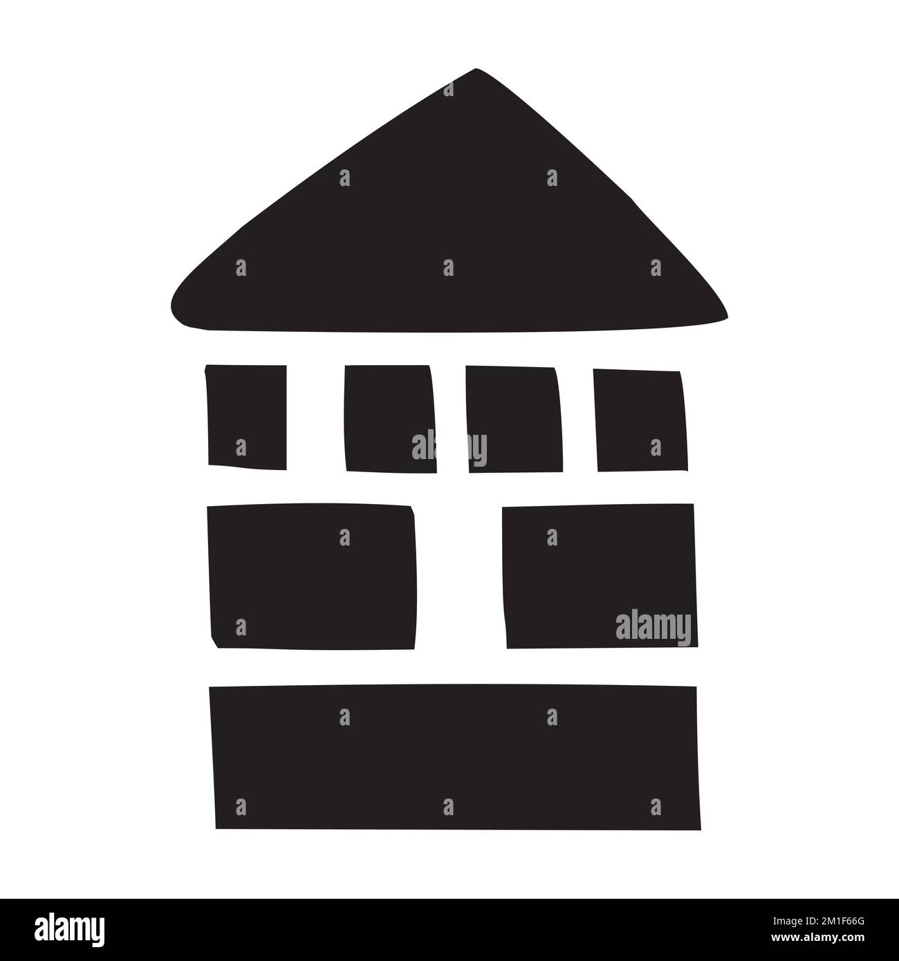 Cute house blockprint vector illustration. Cottage building icon Stock ...