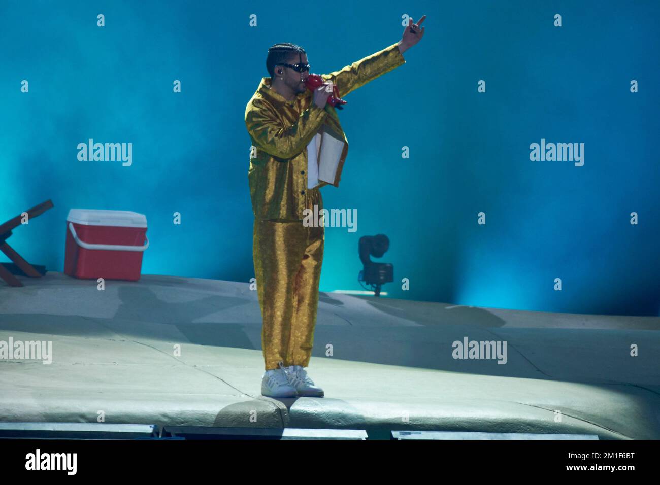 Puerto Rican Rapper Bad Bunny performs during his World's Hottest Tour ...