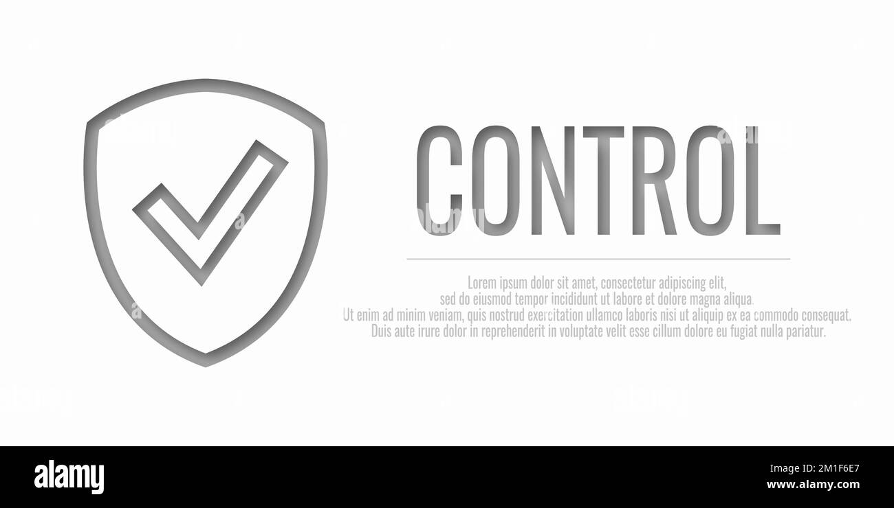 Word CONTROL. Banner shield check mark icon. Place for your text. Cope ...