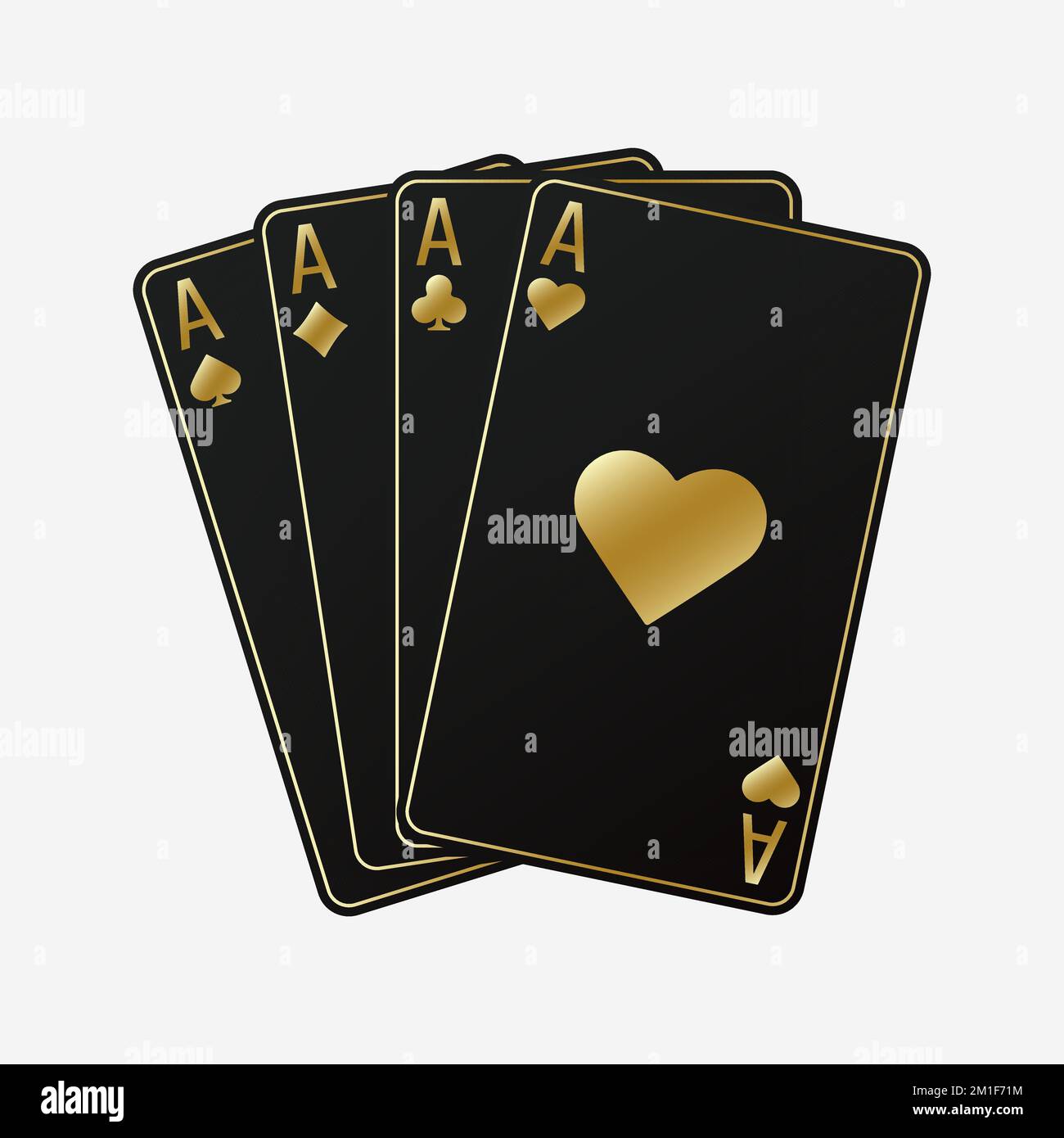 A fan of playing cards consisting of four black and golden Ace of ...