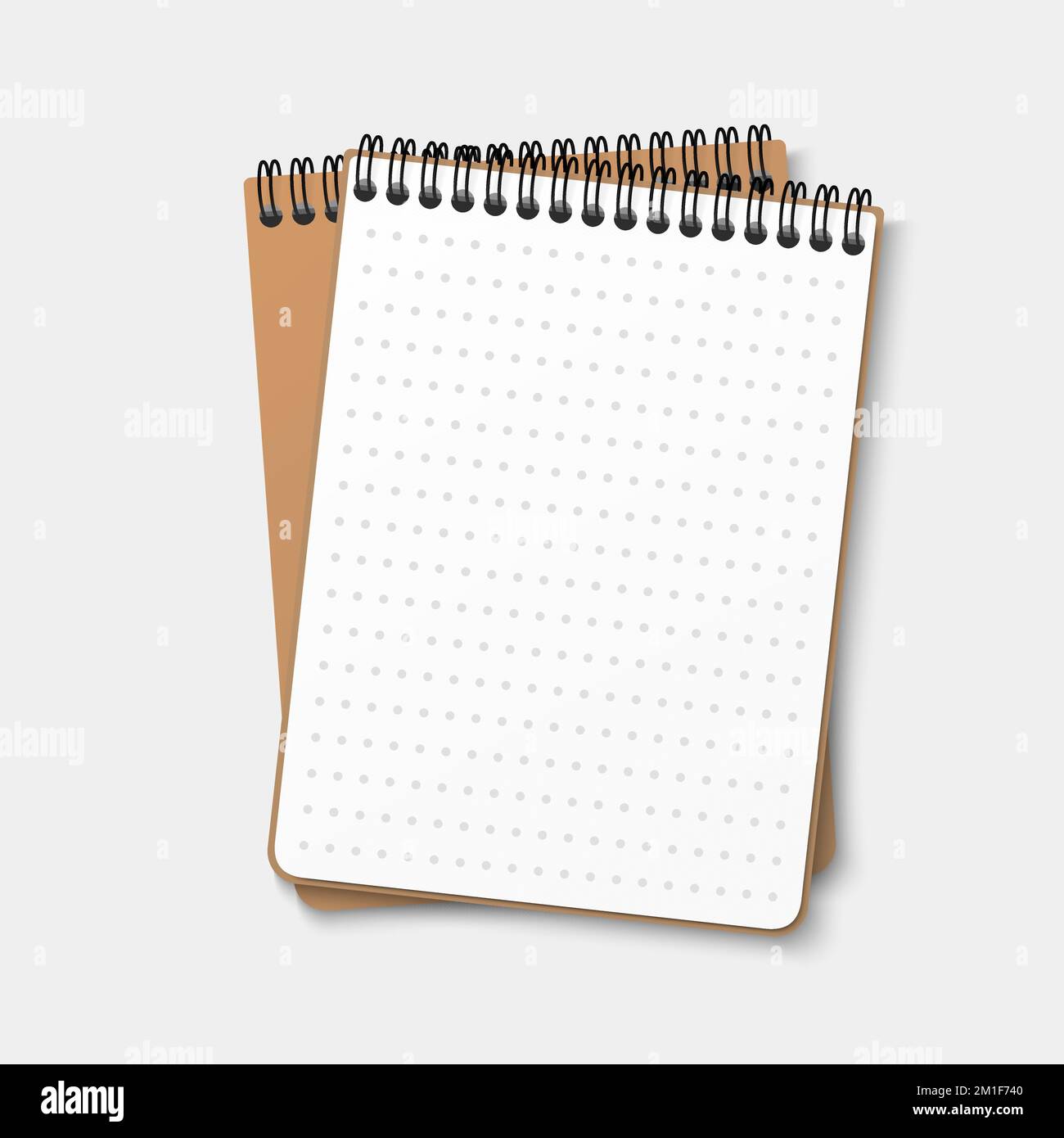 A notebook with a horizontal spring coil lies on top of another notebook. Notepad with dotted ...