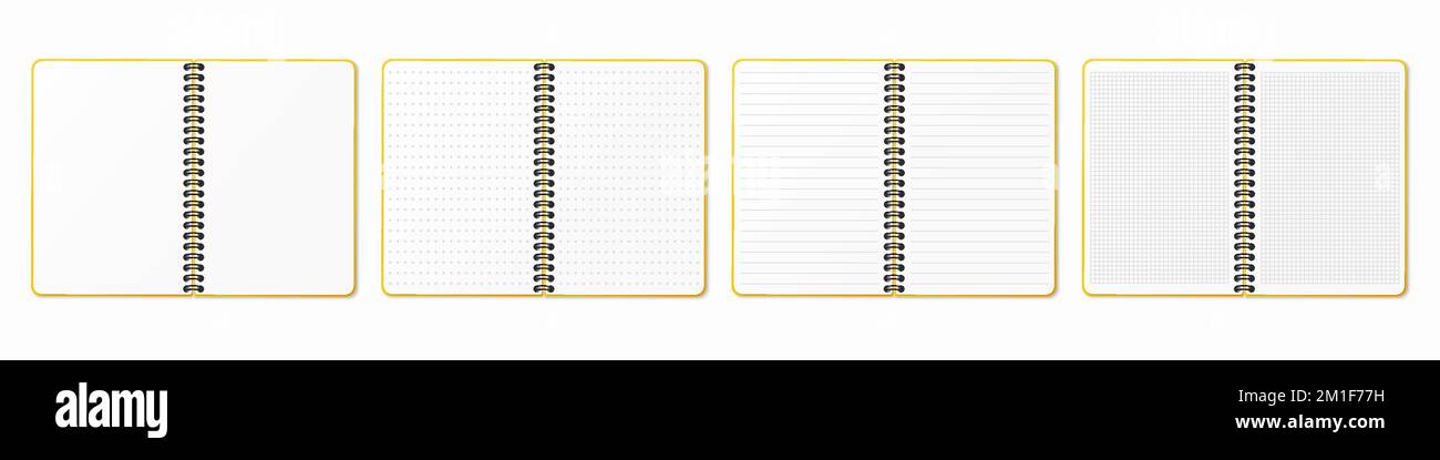 Realistic notepad. Lined, gridded and dotted sheets. Blank sheets of ...