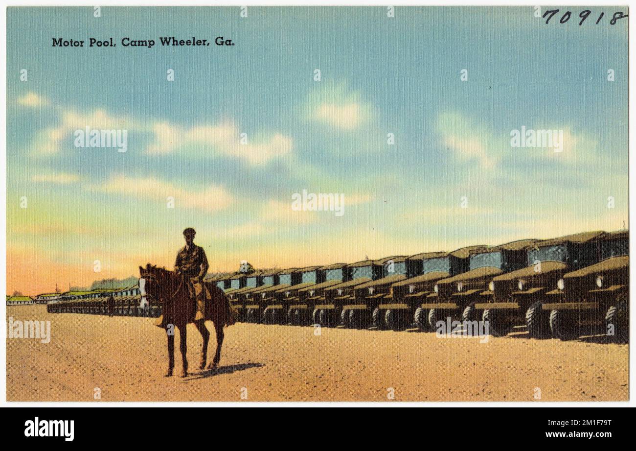 Motor pool, Camp Wheeler, Ga. , Military facilities, Tichnor Brothers ...