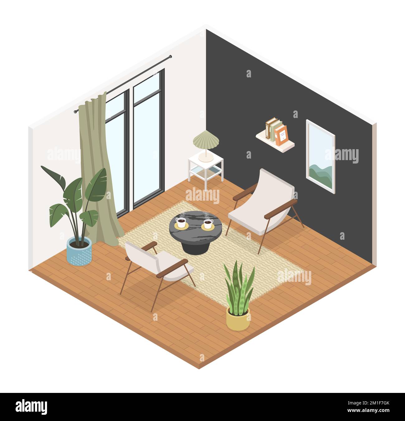 Minimalistic interior design - modern vector colorful isometric ...