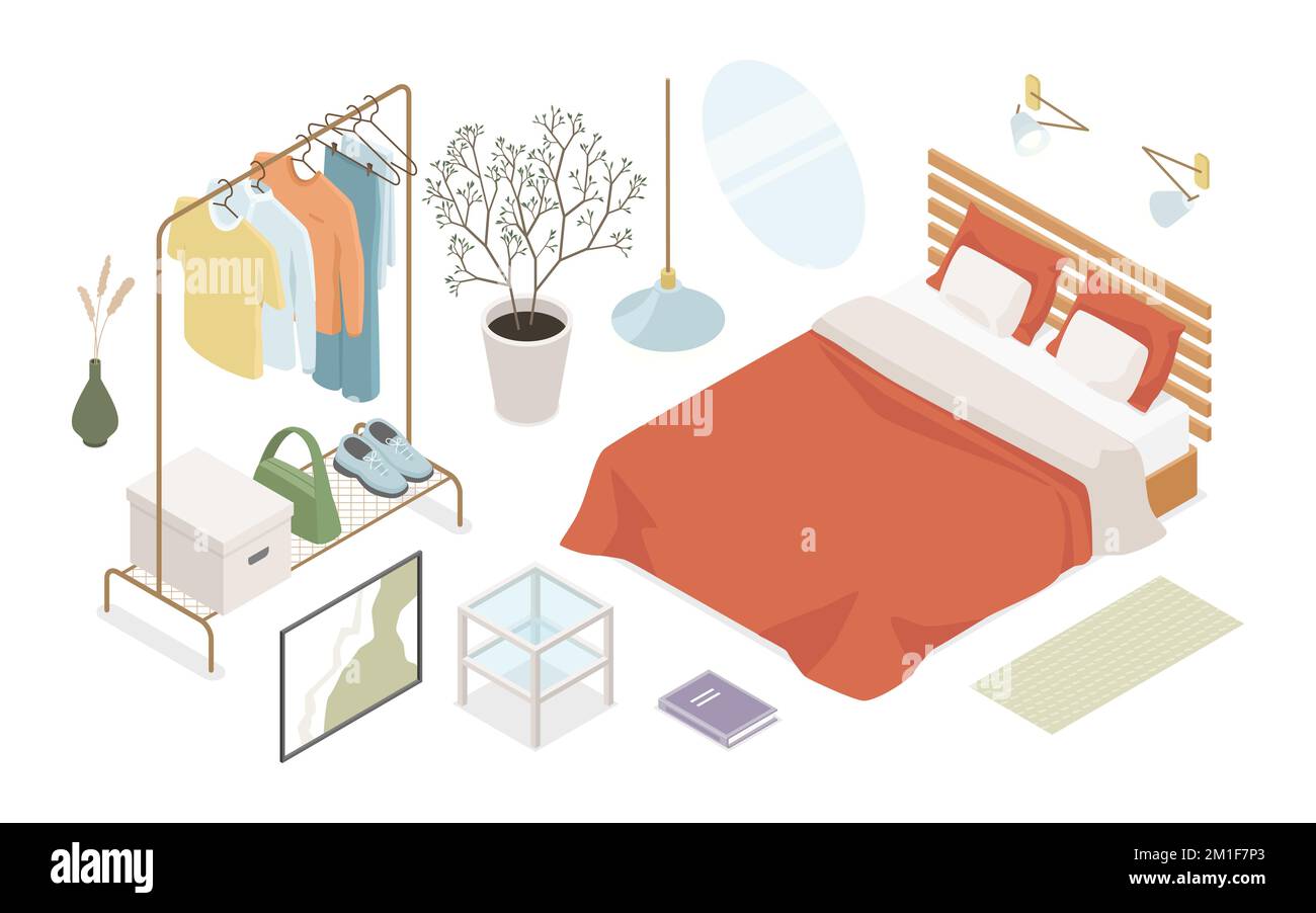 Furniture for bedroom and dressing room - modern isometric ...