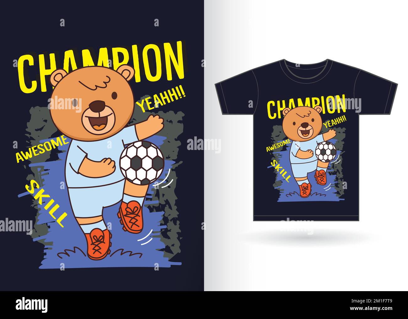 Cartoon bear playing soccer for t shirt with template Stock Vector ...