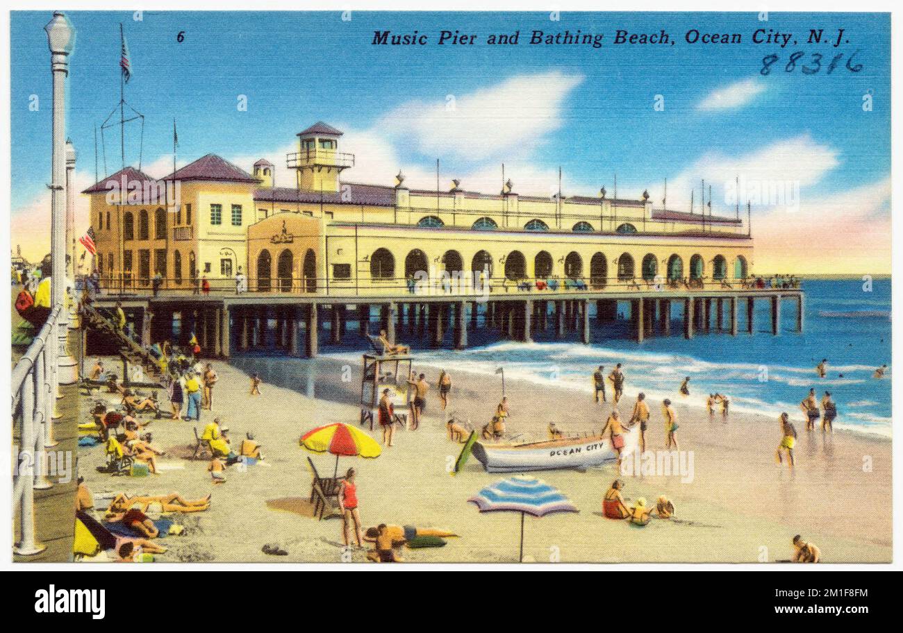 Music Pier and bathing beach, Ocean City, N. J. , Beaches, Piers ...