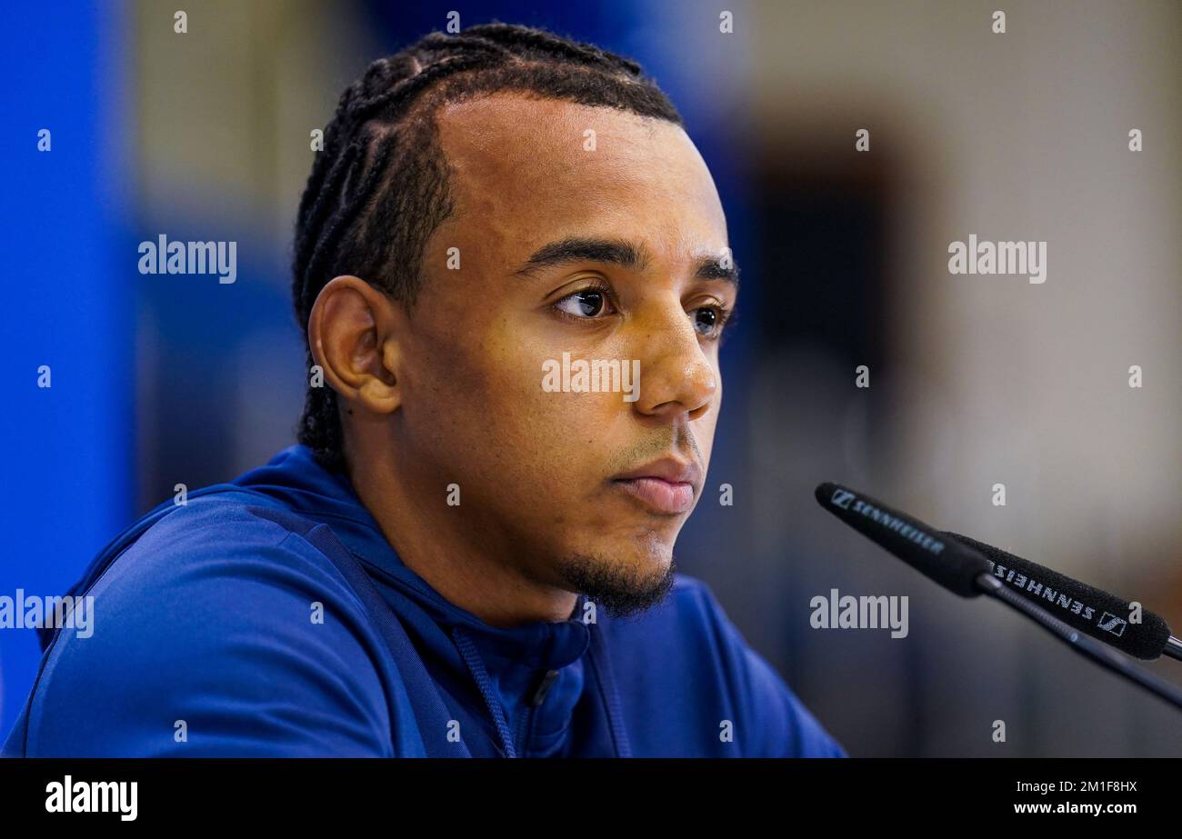 France's Jules Kunde during a press conference at the Al Sadd SC ...