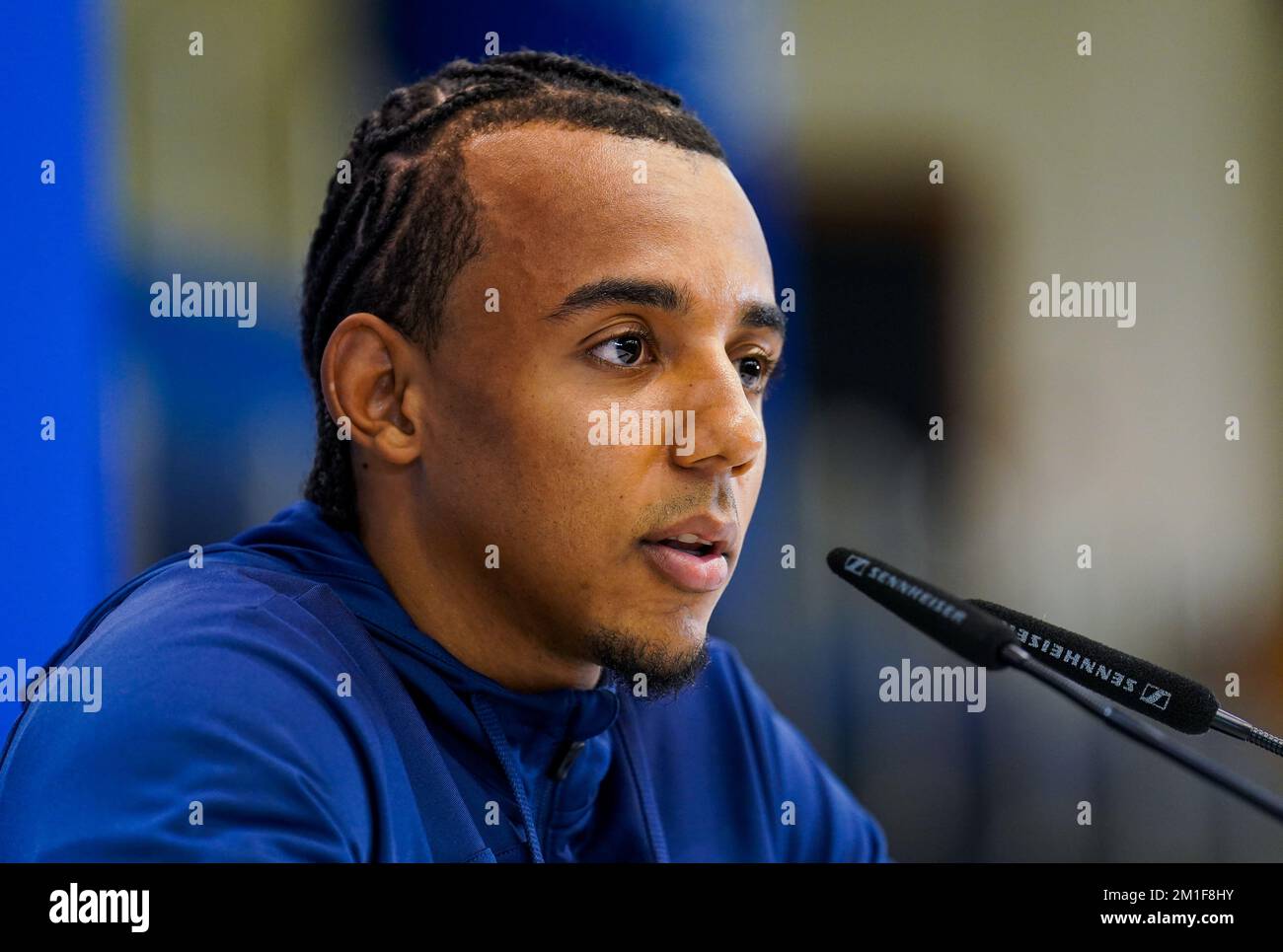 France's Jules Kunde during a press conference at the Al Sadd SC ...