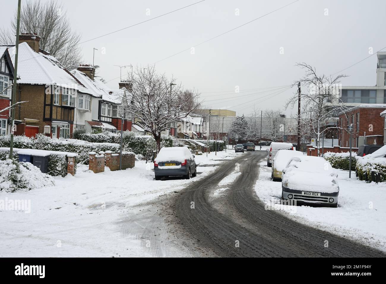 The Greenway covered in snow in Barnet, Colindale, London, England, U.K ...