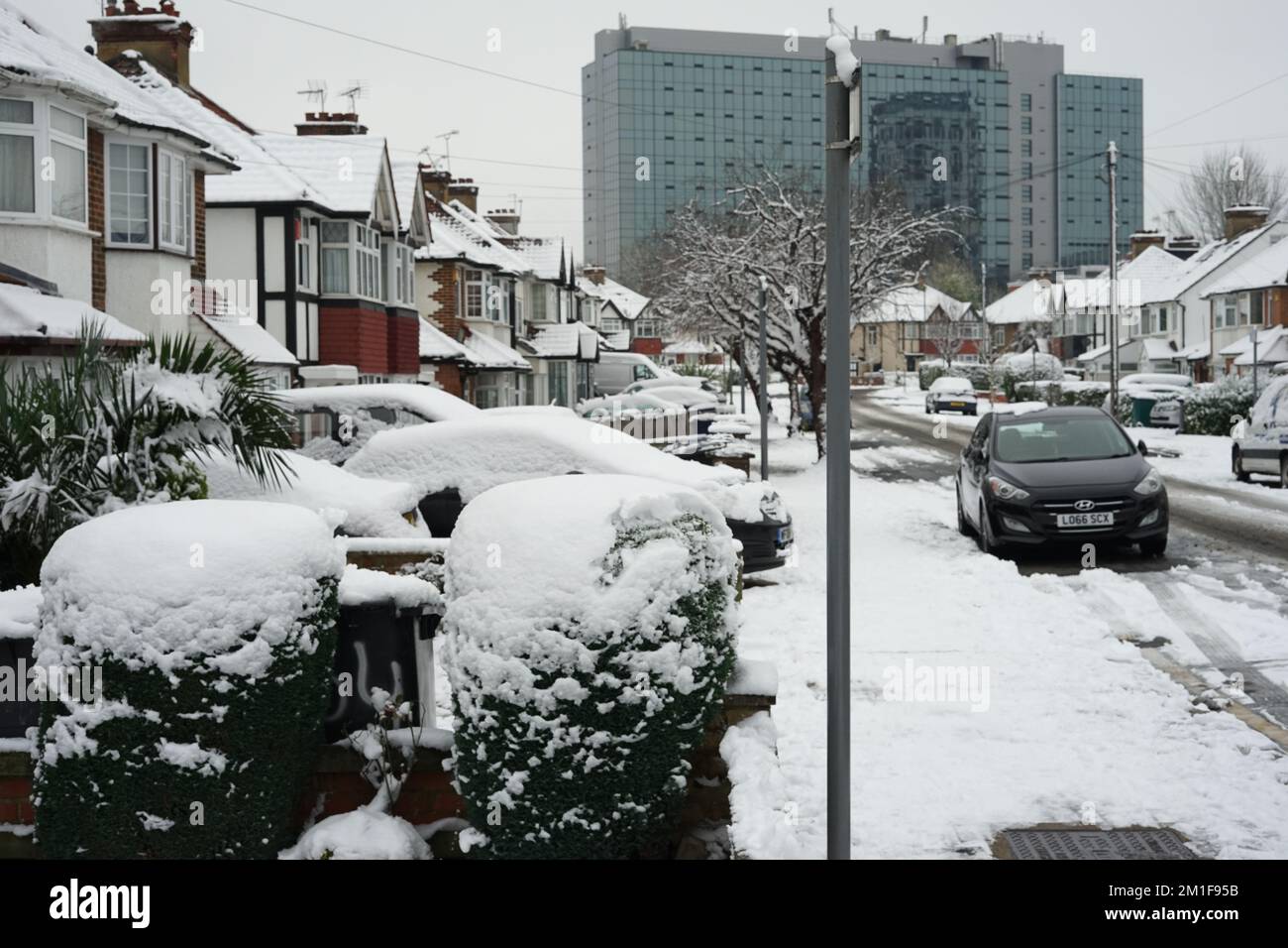 The Greenway covered in snow in Barnet, Colindale, London, England, U.K ...