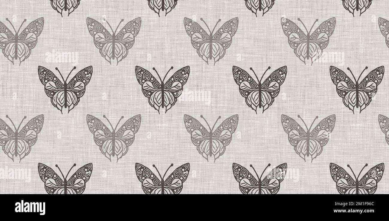 Farmhouse gray butterfly seamless border. Rustic French wildlife for ...