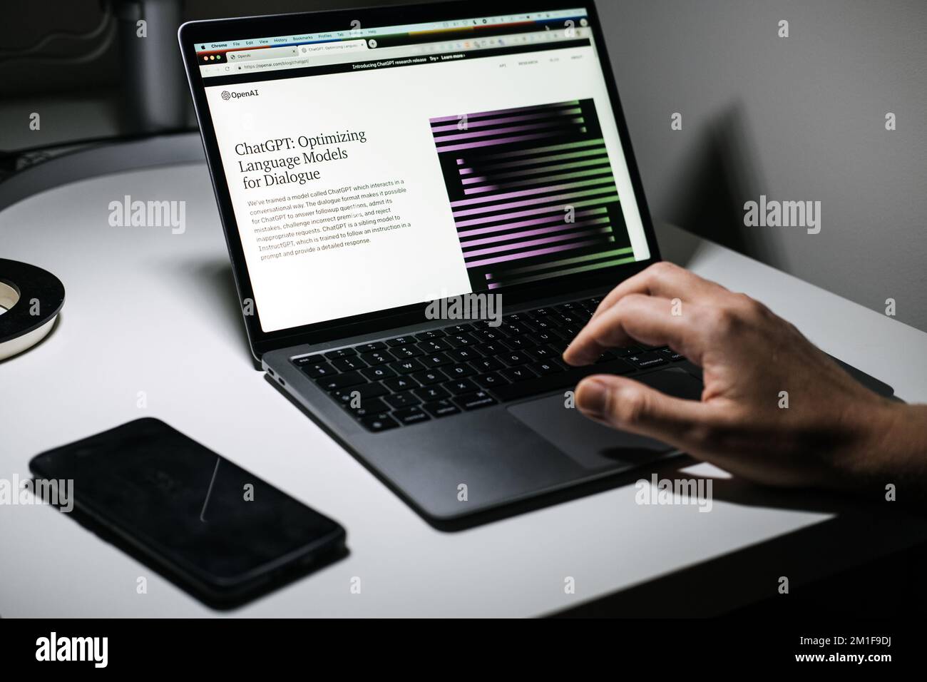 Screen with ChatGPT chat with AI or artificial intelligence. Man search ...