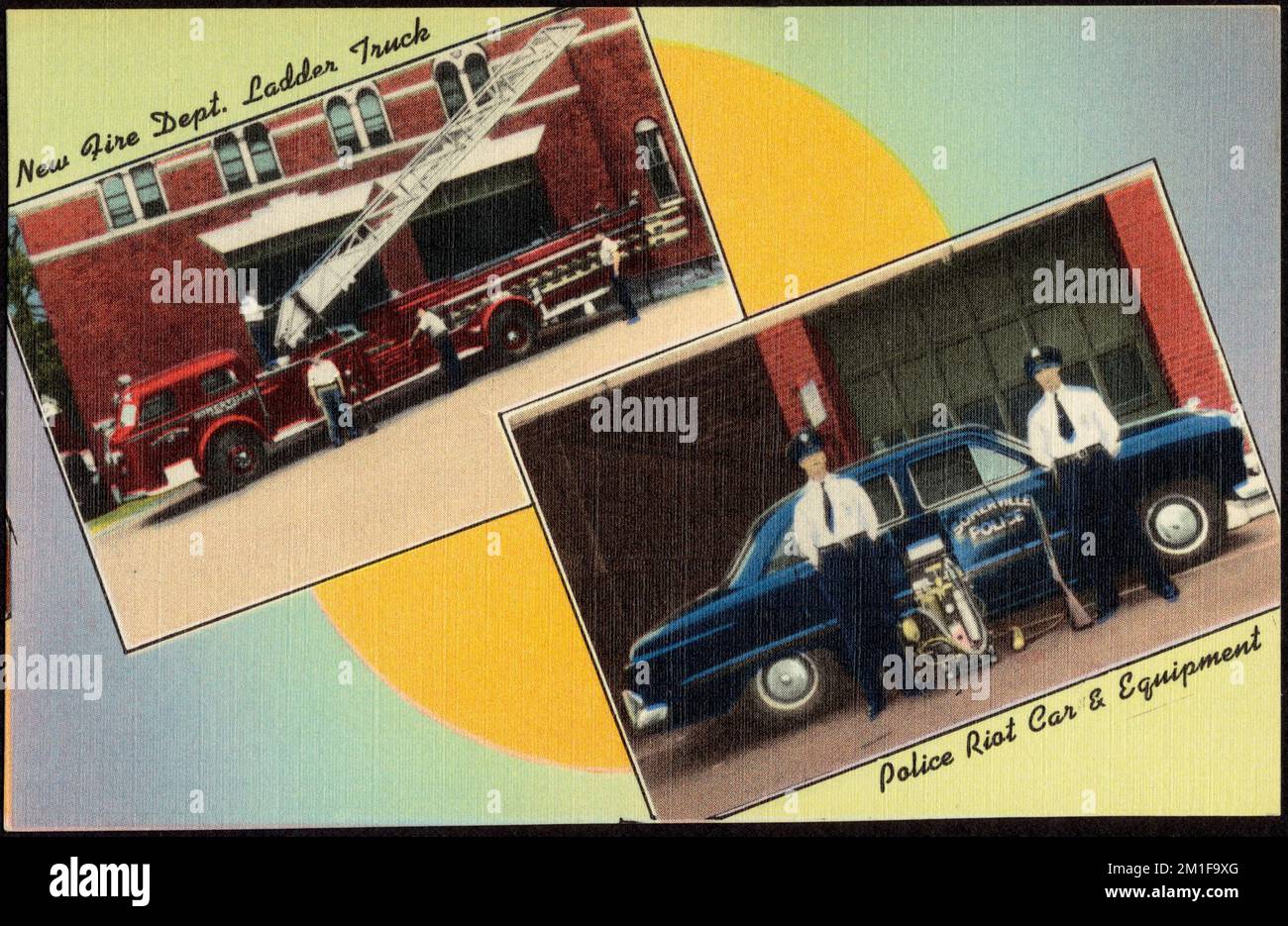 New fire dept. ladder truck. Police riot car & equipment , Tichnor ...