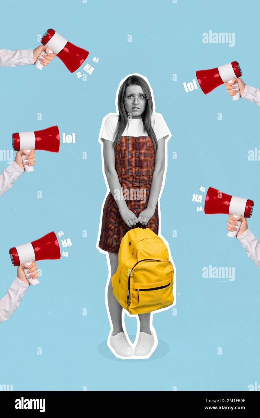 Creative abstract collage template graphics image of sad upset lady ...