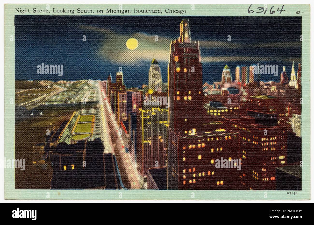 Night scene, looking south, on Michigan Boulevard, Chicago , Cities ...