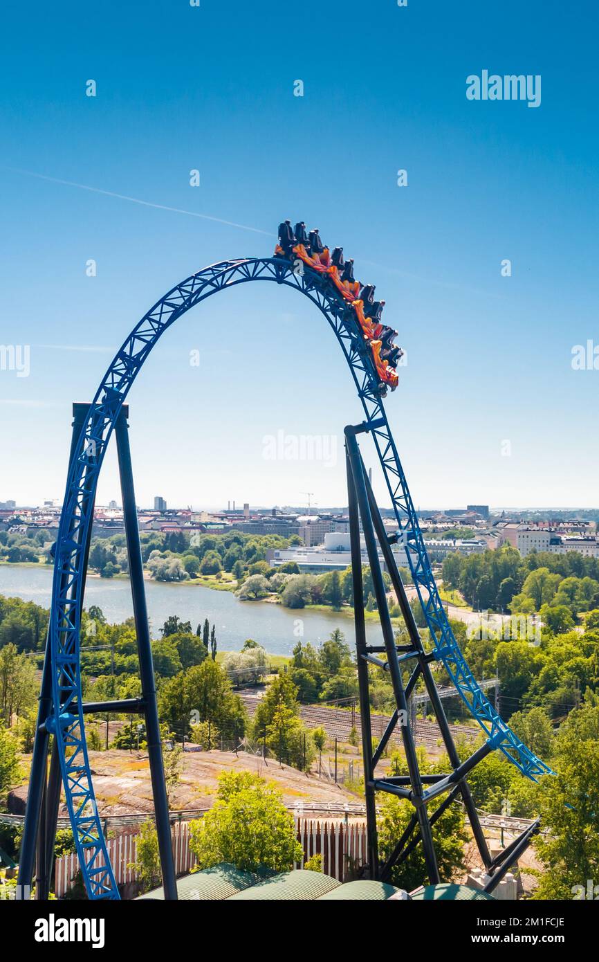Helsinki, Finland - 24 June 2022: Top view of Linnanmaki amusement park ...