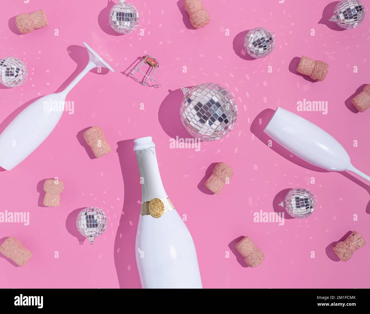 A 3D rendering of the party related objects on pastel pink background ...