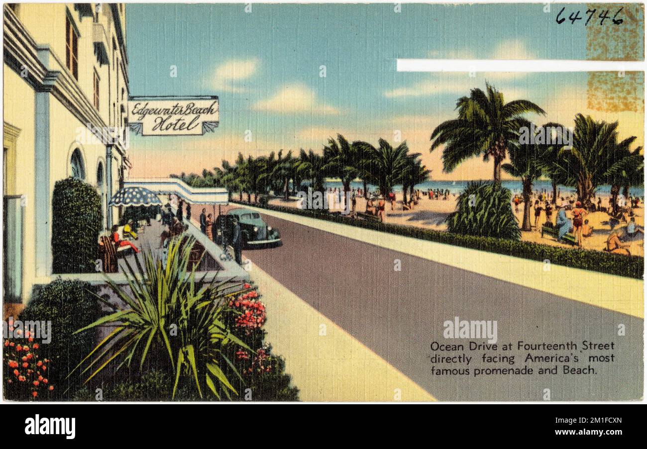 Ocean Drive at Fourteenth Street directly facing America's most famous ...