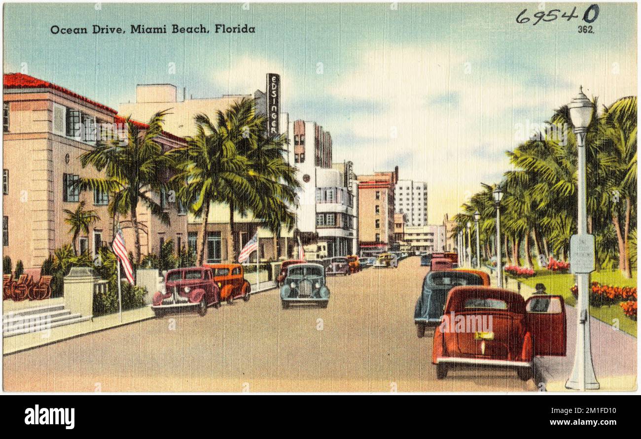 Ocean Drive, Miami Beach, Florida , Cities & towns, Tichnor Brothers ...