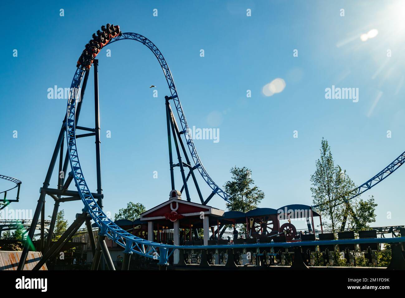 Helsinki, Finland - 24 June 2022: Ride roller coaster Taiga in blurred ...